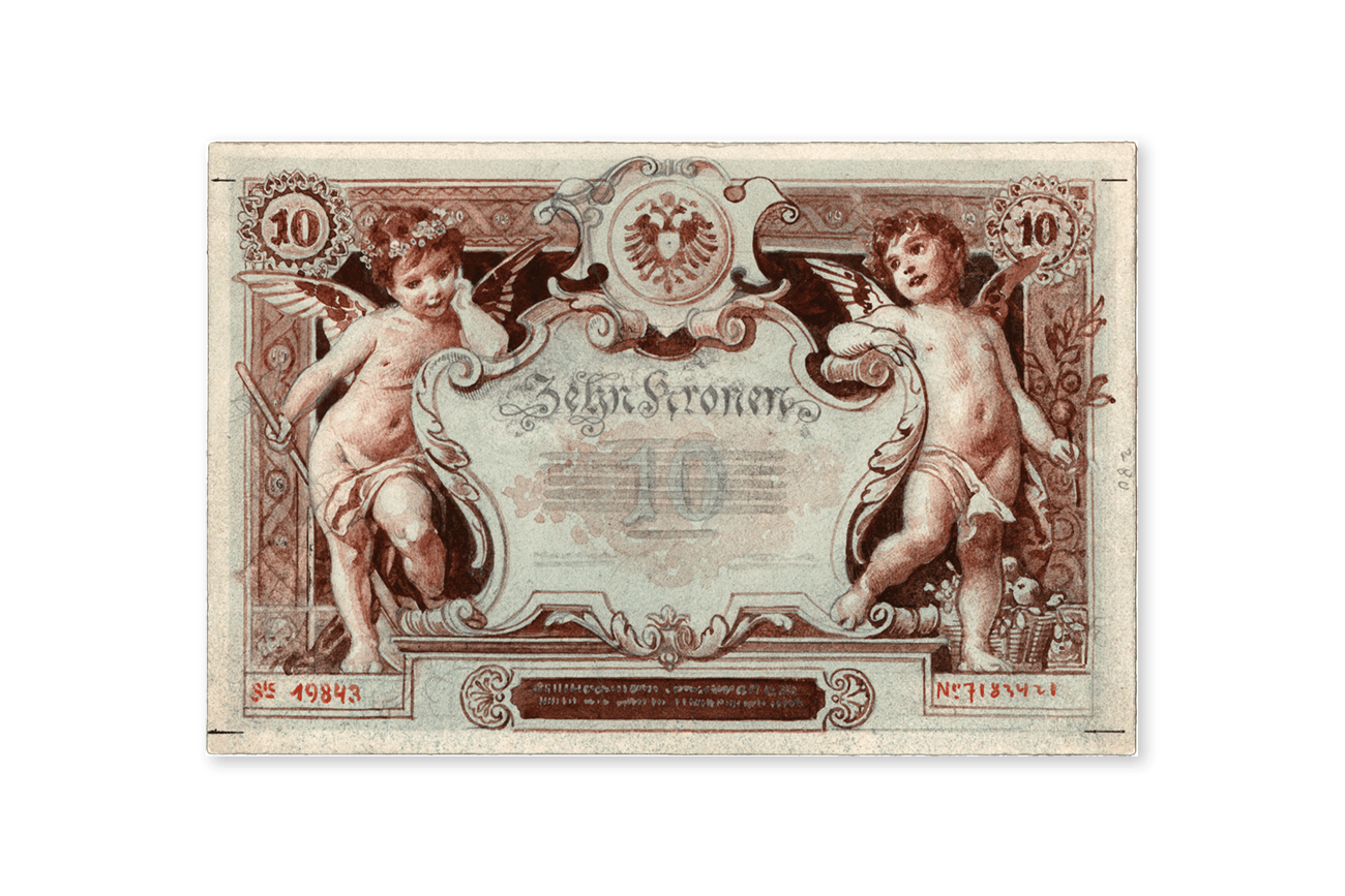 Geldmuseum | Entwurf 10 Kronen-Banknote 1900, Rudolf Rössler